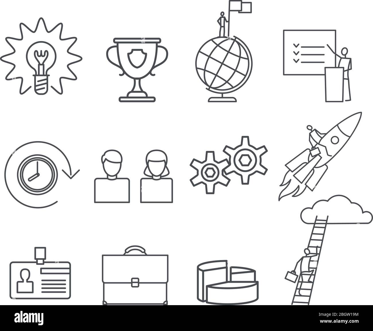 Business thin black line icons set on white background. Vector ...