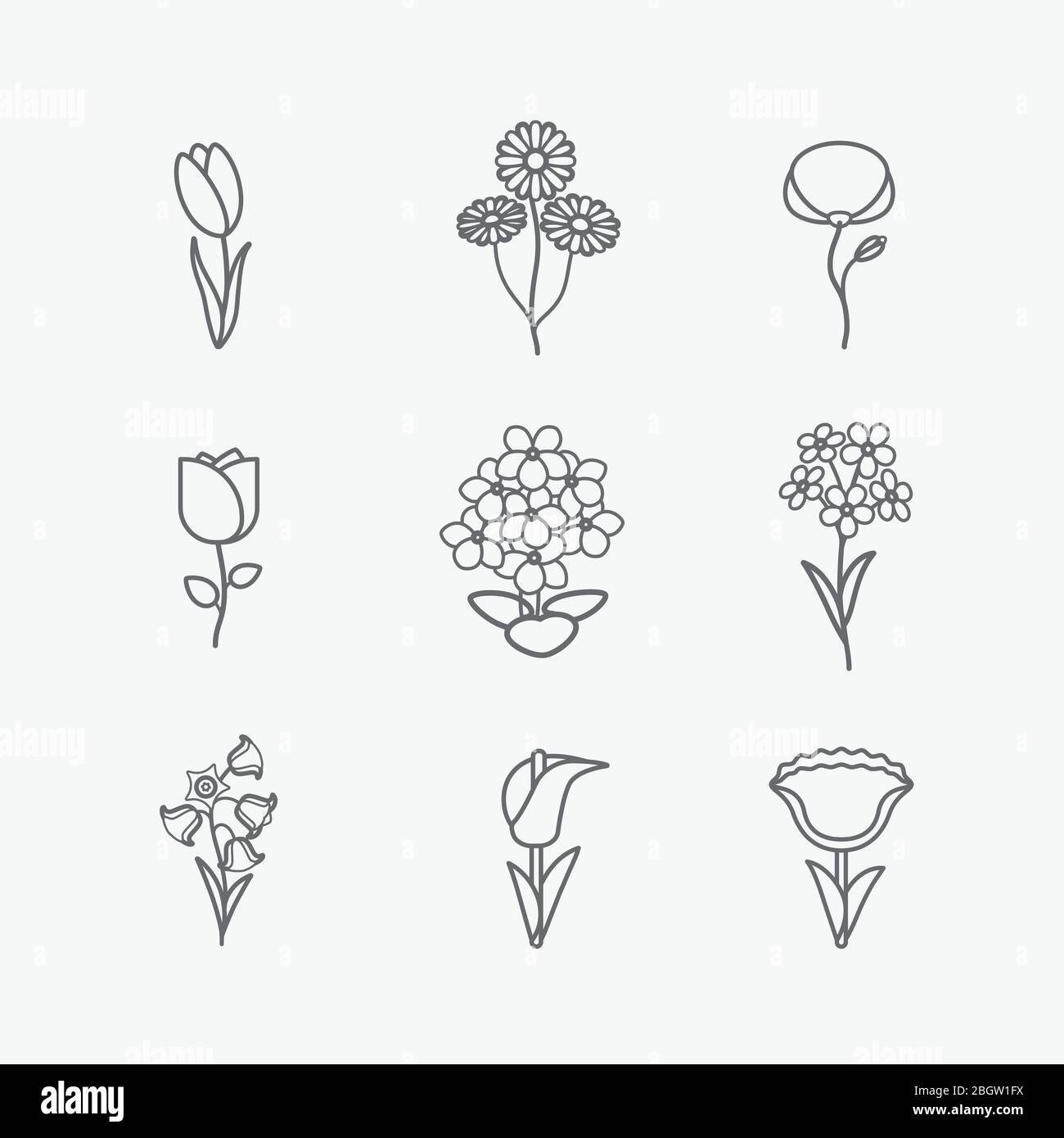 Flowers icons. Vector flower thin black line signs on white background ...