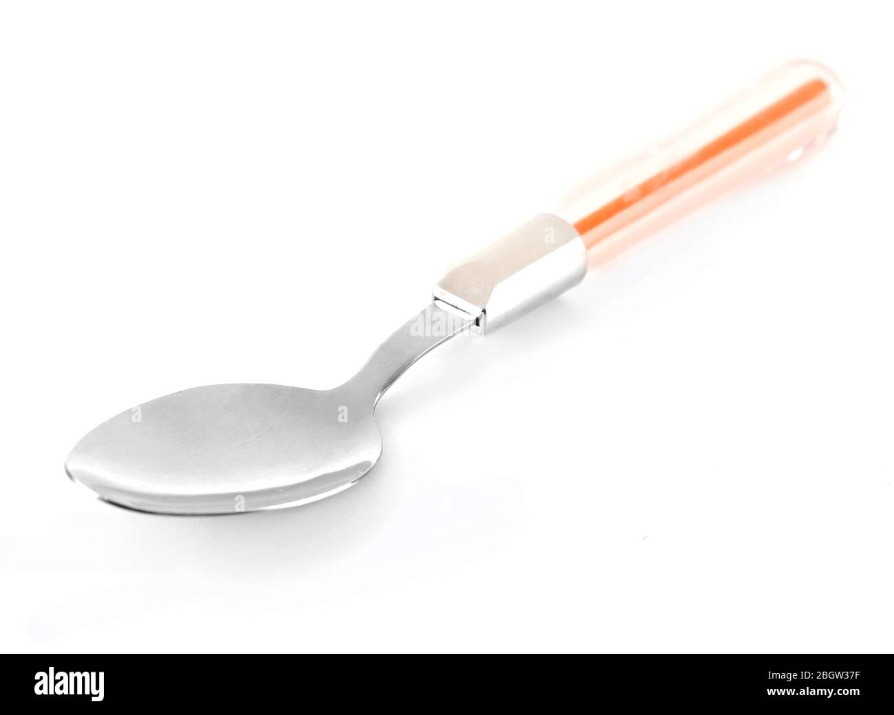 Metal spoon with color plastic handle isolated on white Stock Photo - Alamy