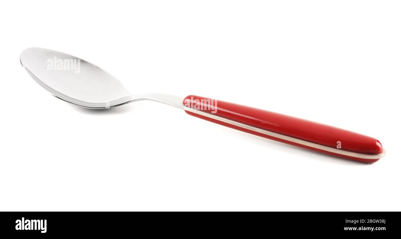 Metal spoon with brown plastic handle isolated on white Stock Photo - Alamy