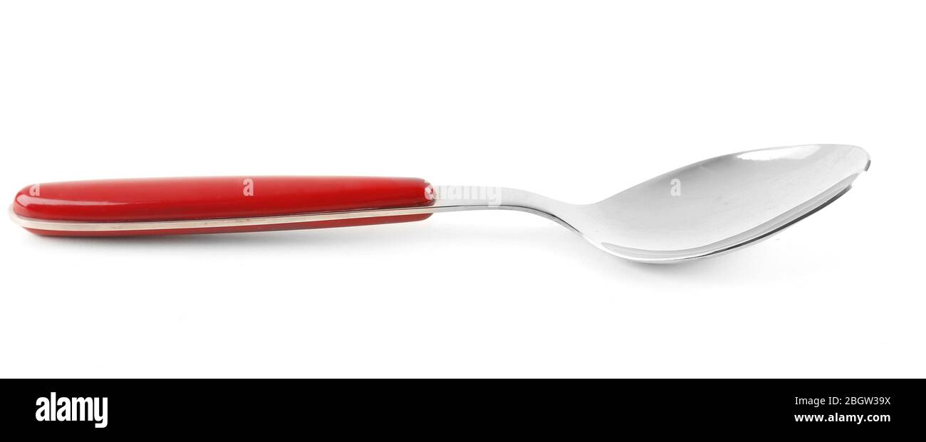Metal spoon with brown plastic handle isolated on white Stock Photo - Alamy
