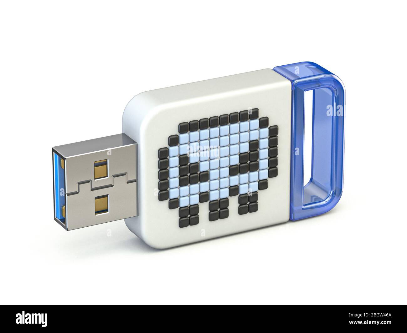 Skull sign on USB memory stick 3D rendering illustration isolated on ...