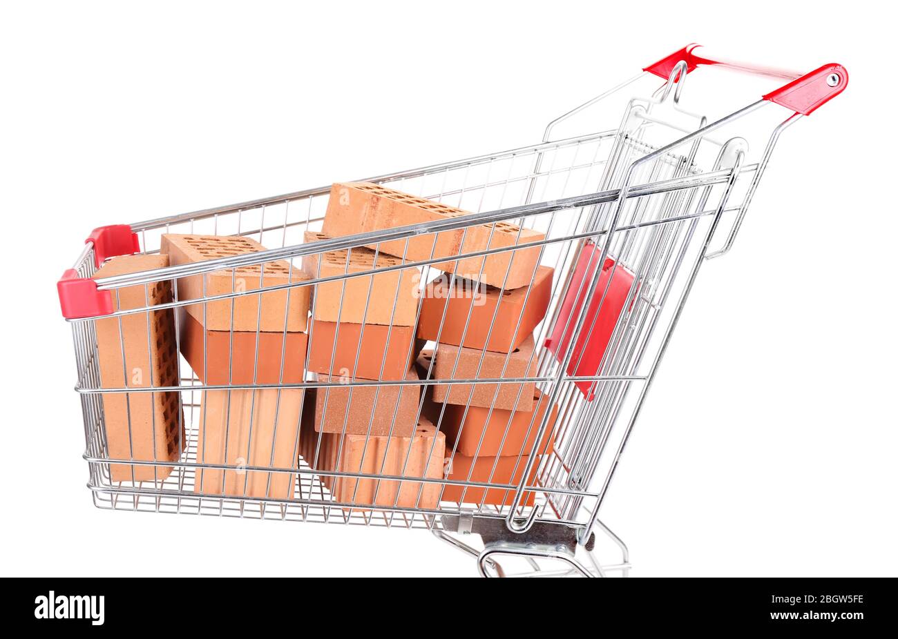 Bricks in shopping cart isolated on white Stock Photo - Alamy
