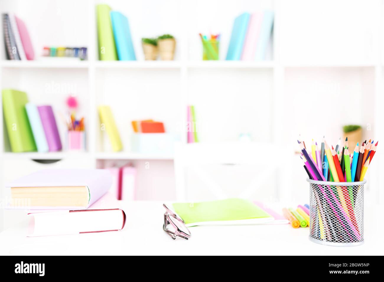 Workplace in classroom Stock Photo - Alamy