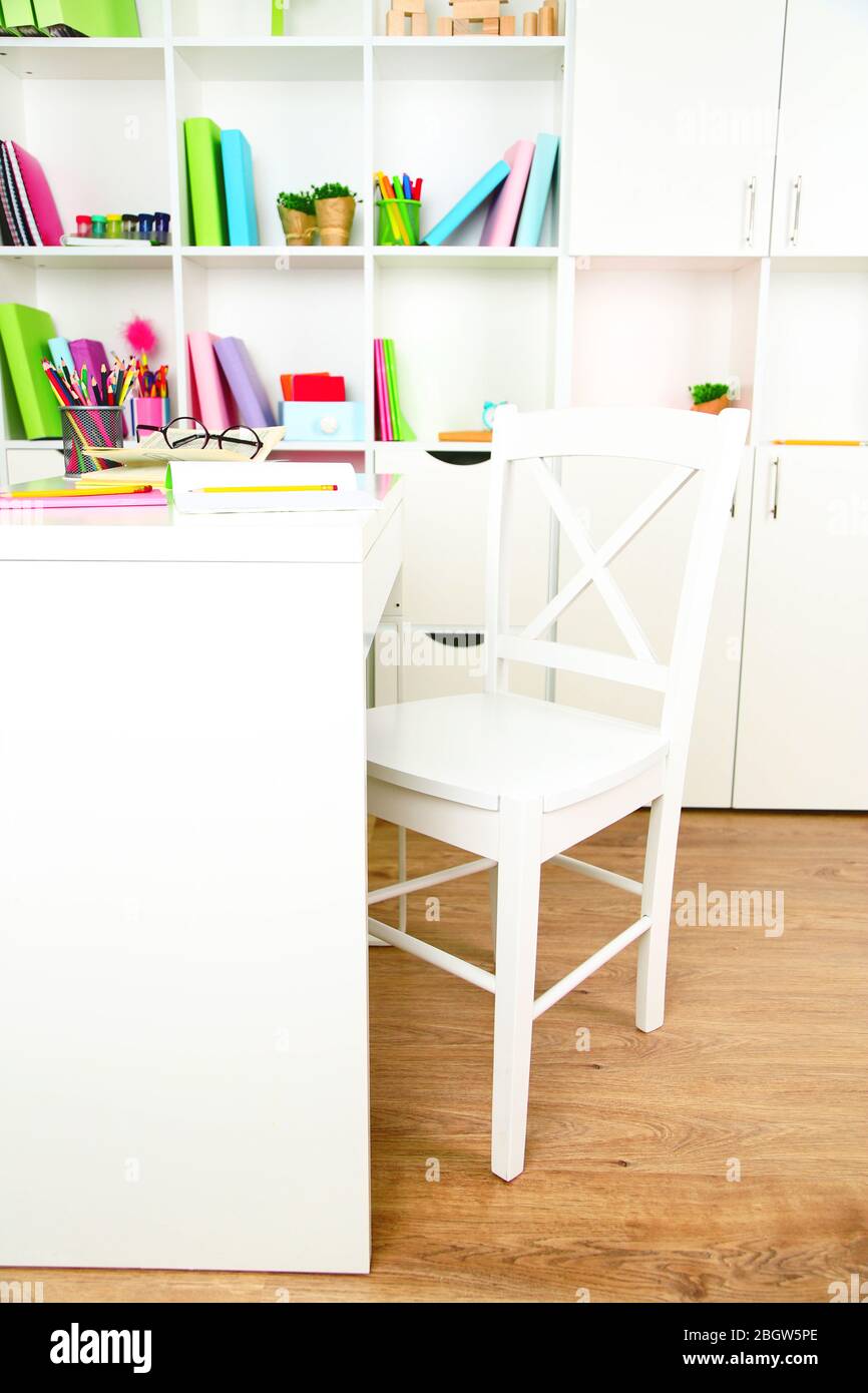 Workplace in classroom Stock Photo - Alamy