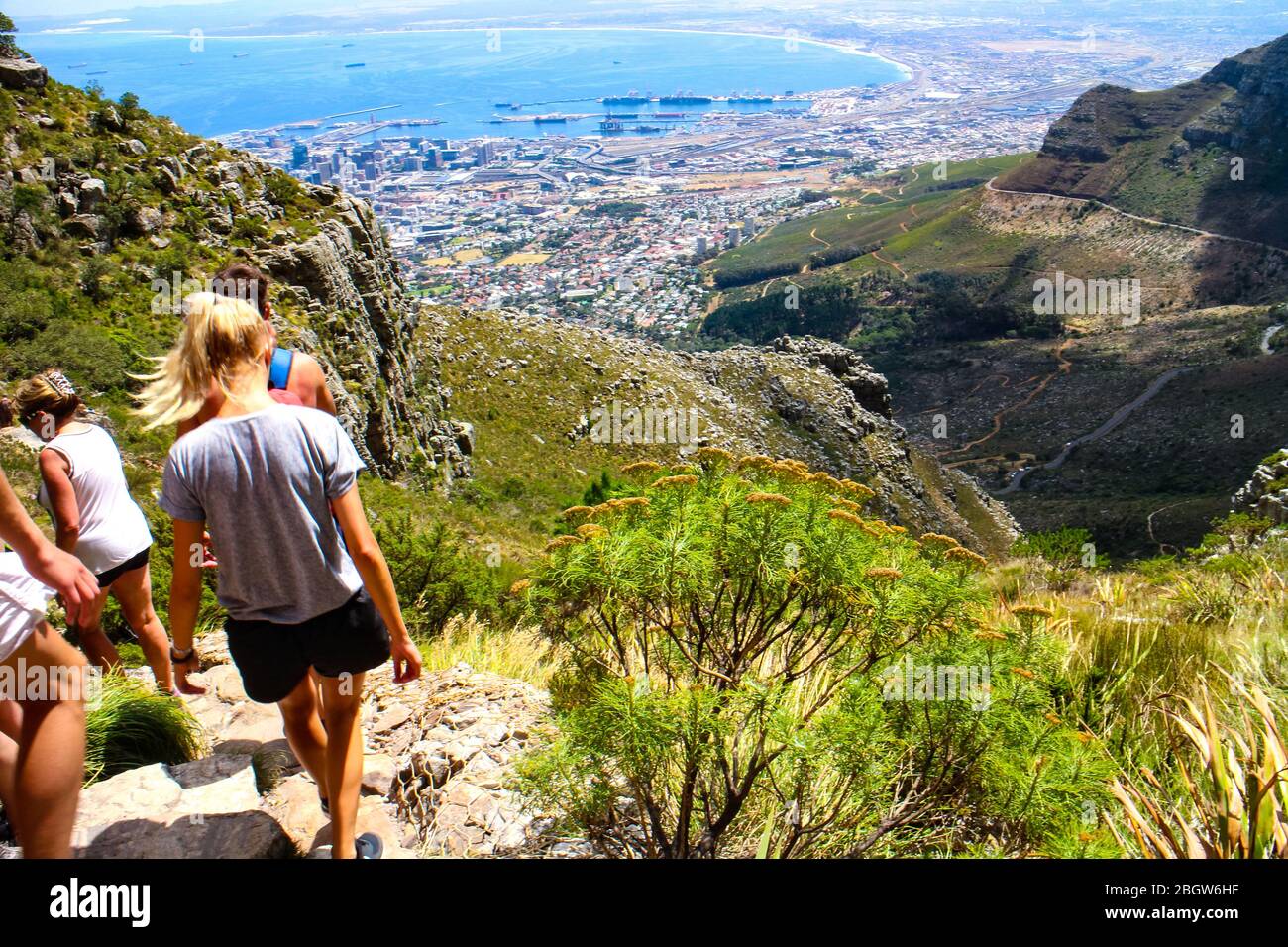 Hiking down Table Mountain via Platteklip Gorge high above Cape Town ...