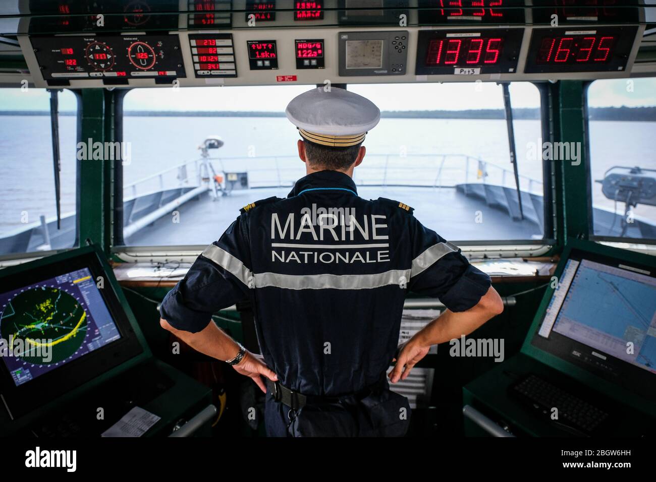 KOUROU, FRANCE - DECEMBER 18: the captain of a naval ship during the ...