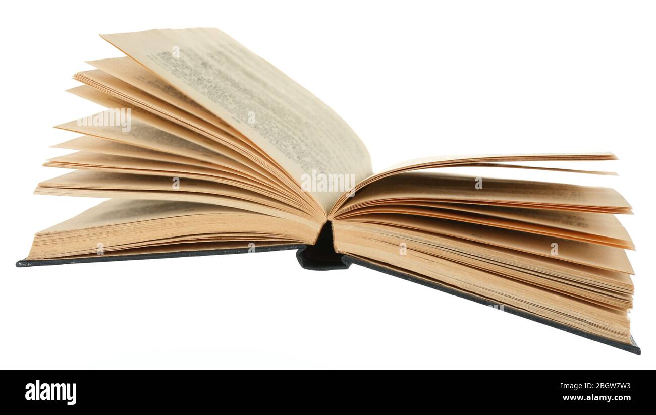 Opened book isolated on white Stock Photo - Alamy