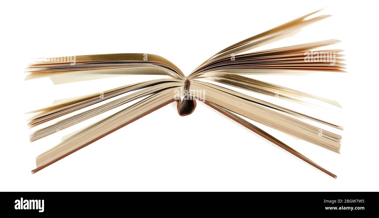 Opened book isolated on white Stock Photo - Alamy