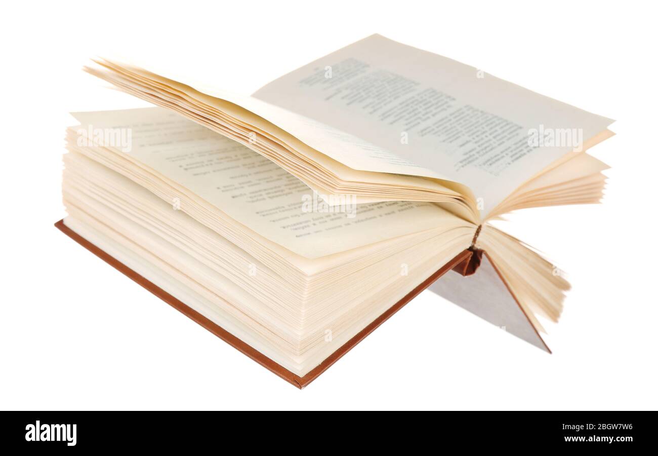 Opened book isolated on white Stock Photo - Alamy