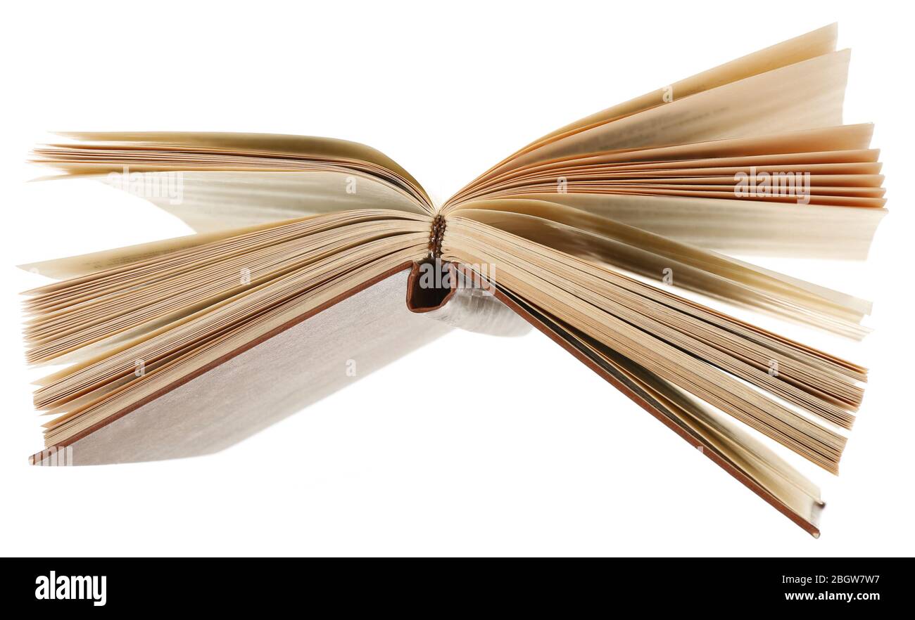 Opened book isolated on white Stock Photo - Alamy
