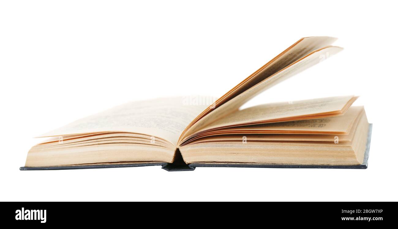 Opened book isolated on white Stock Photo - Alamy
