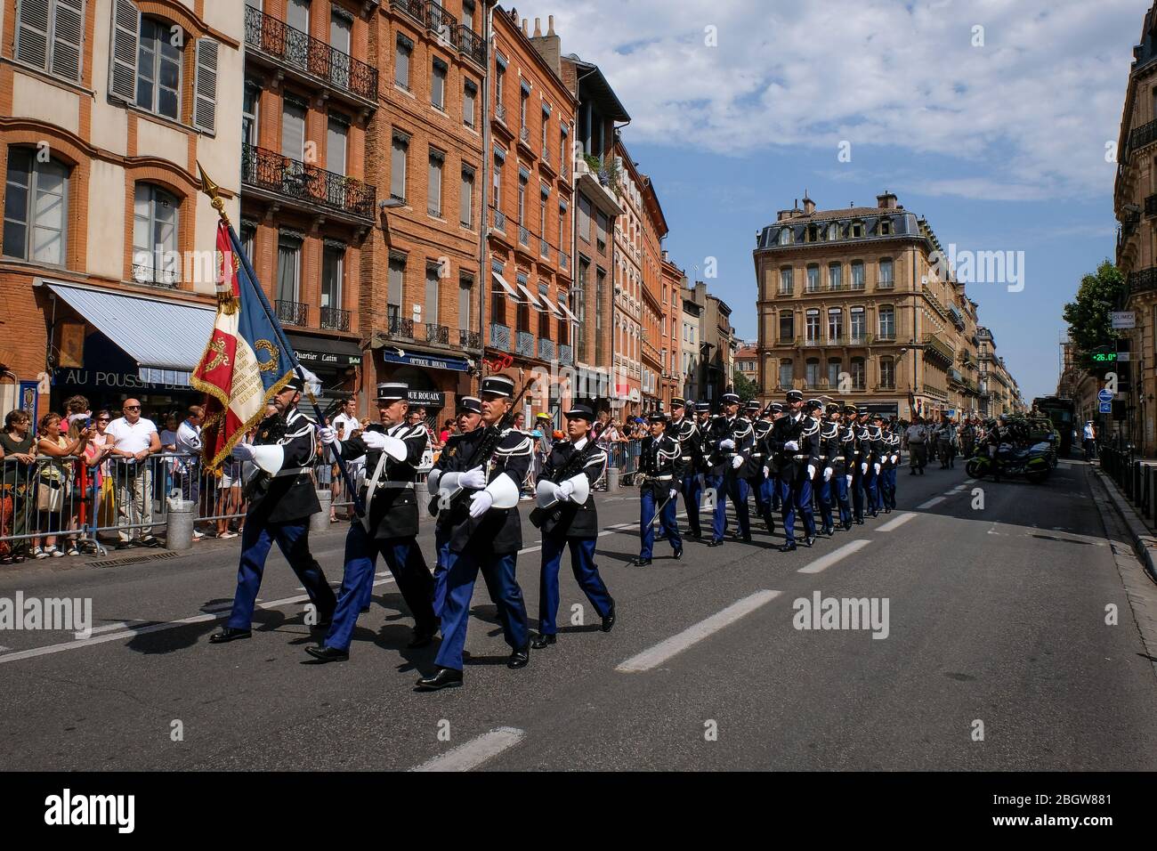 TOULOUSE, FRANCE - JULY 14: the French paratroopers and police forces ...
