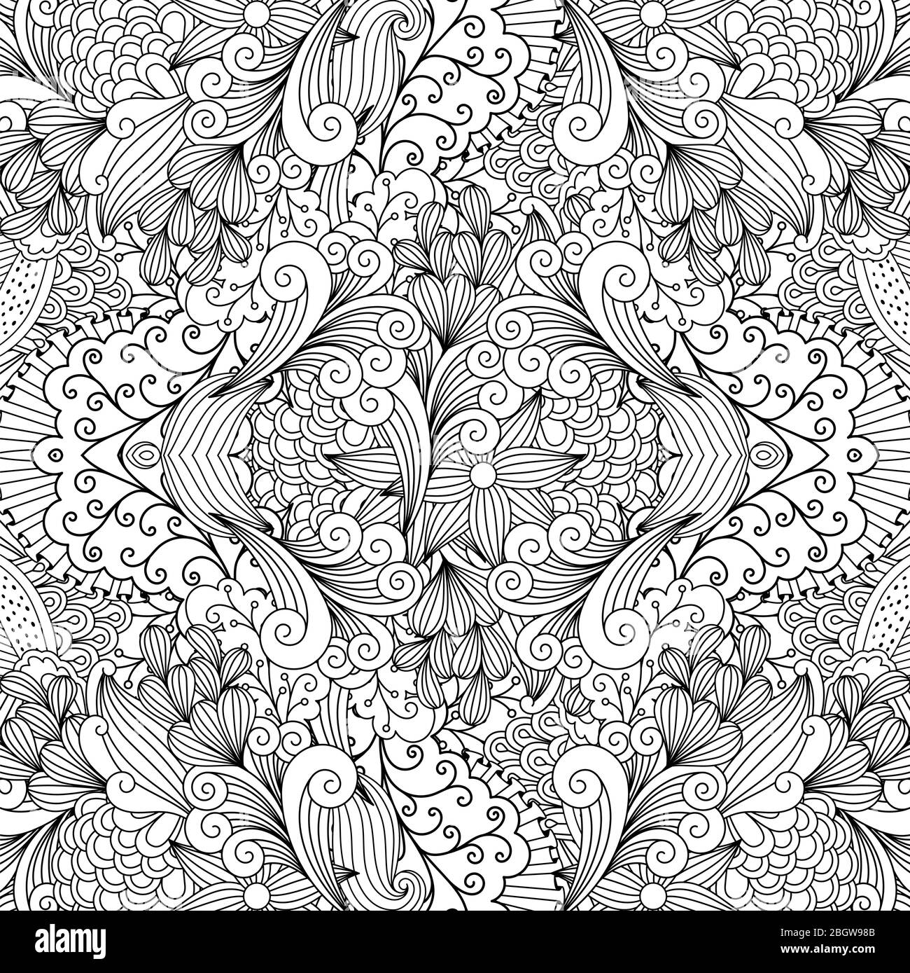 Outlined design of seamless decorative textile pattern with elegant ...