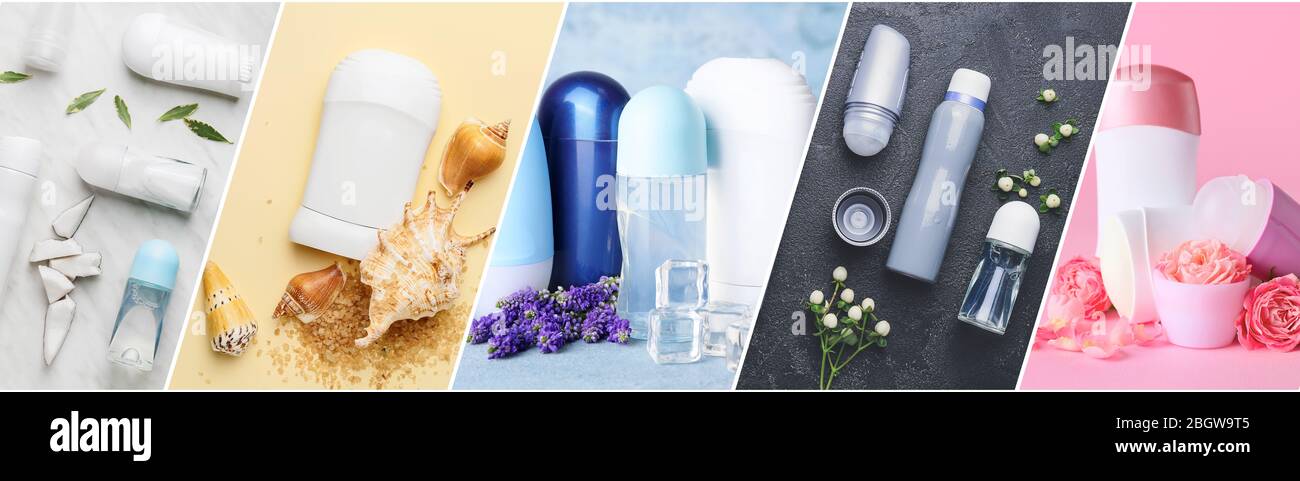 Collage of photos with different deodorants Stock Photo - Alamy