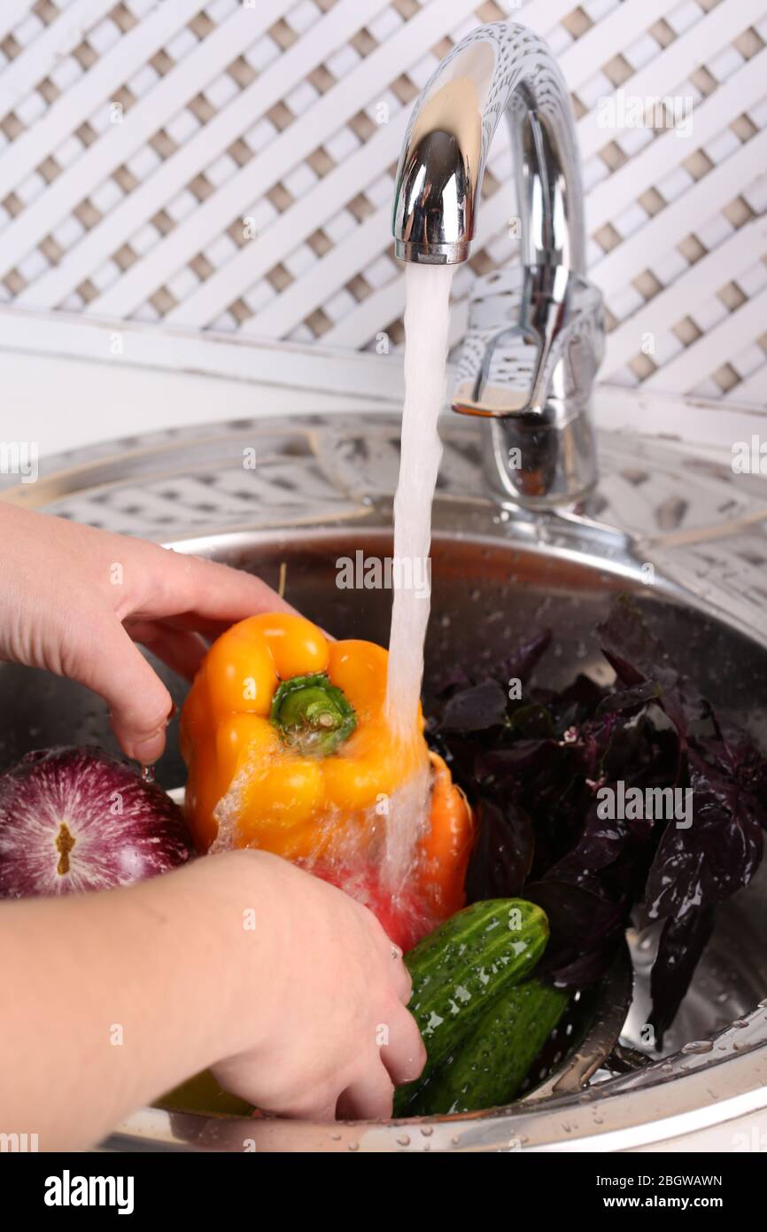 Woman washing various vegetables hi-res stock photography and images ...