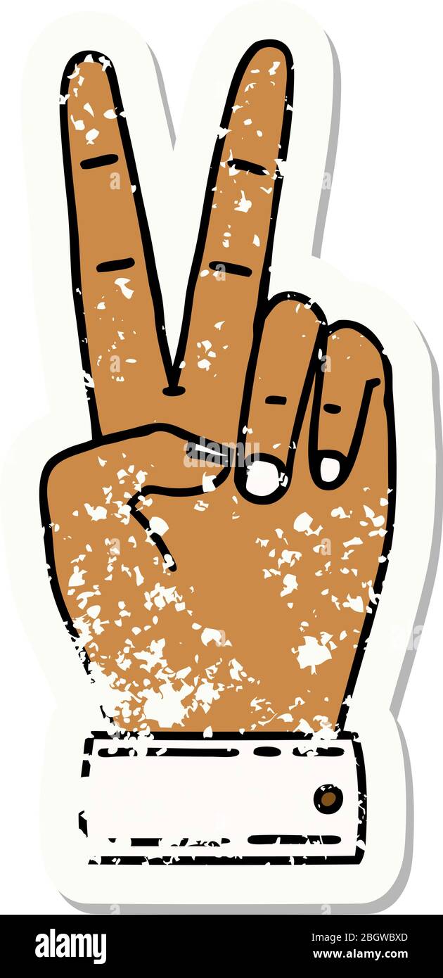 Retro Tattoo Style peace symbol two finger hand gesture Stock Vector ...