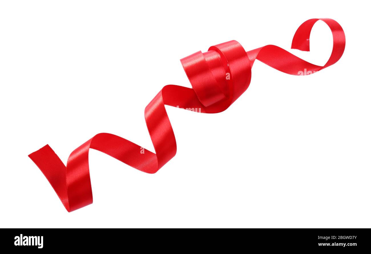 Shiny red satin ribbon isolated on white Stock Photo - Alamy