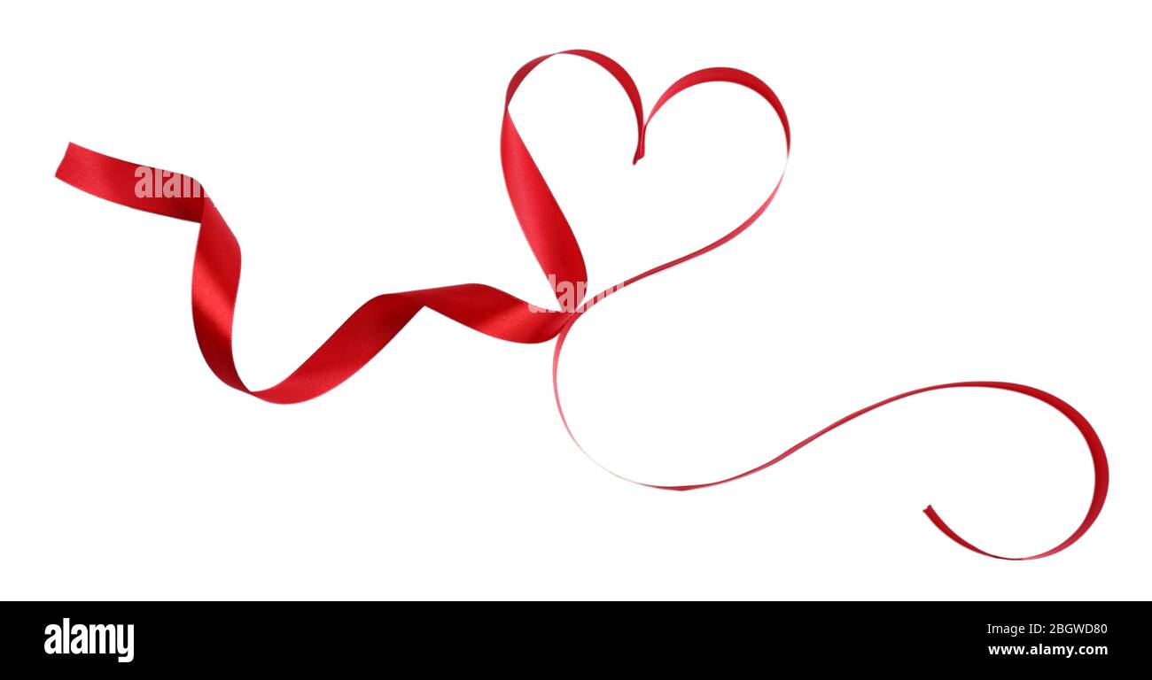 Heart shaped shiny red satin ribbon isolated on white Stock Photo - Alamy