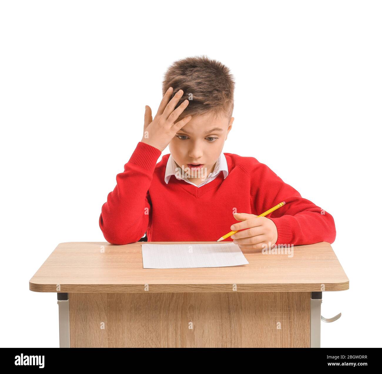 Pupil passing exam on white background Stock Photo - Alamy