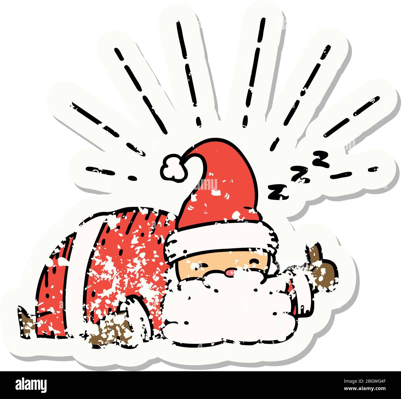 worn old sticker of a tattoo style santa claus christmas character ...