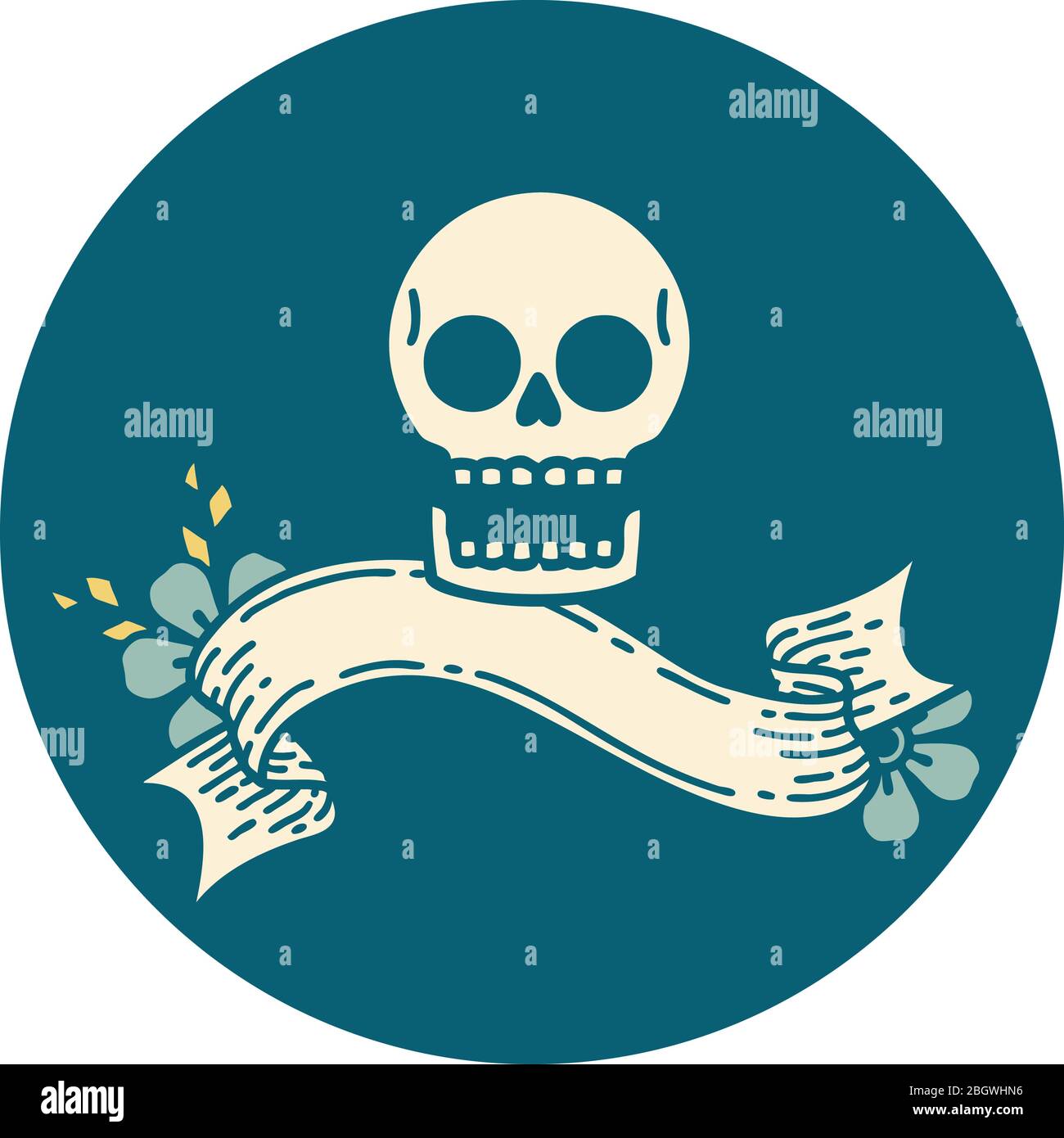 tattoo style icon with banner of a skull Stock Vector Image & Art - Alamy