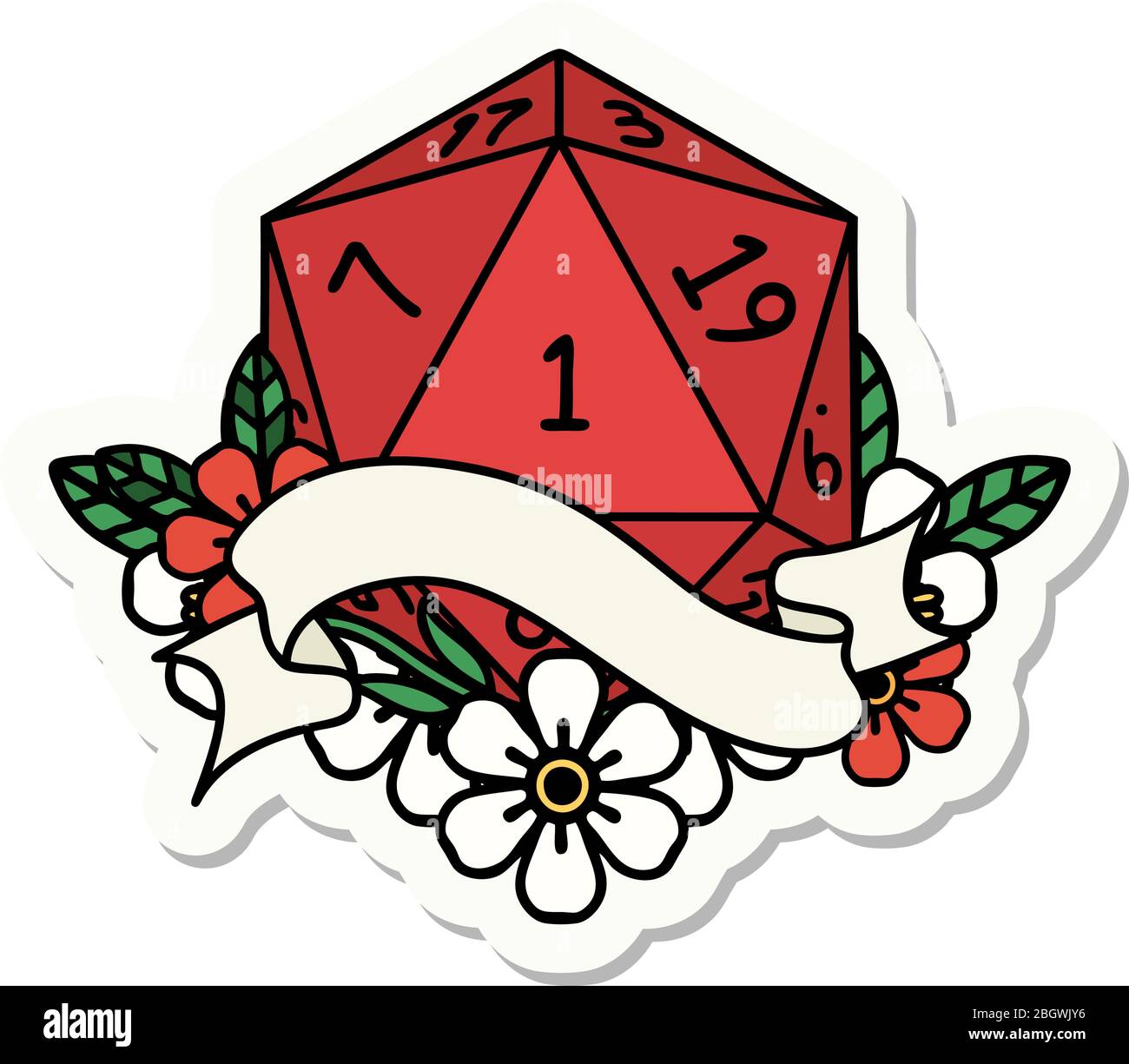 sticker of a natural one d20 dice roll Stock Vector Image & Art - Alamy