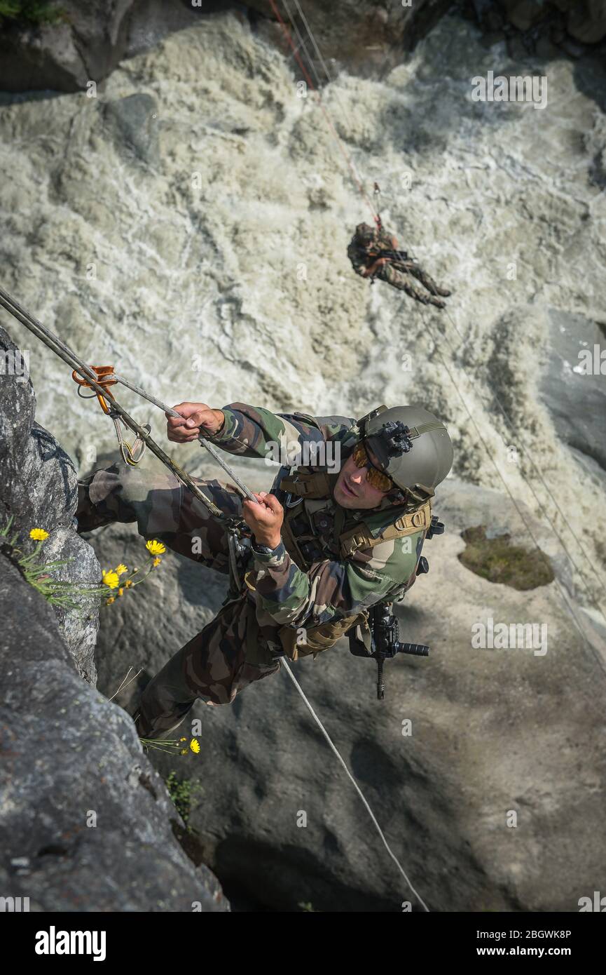 CHAMONIX, FRANCE - JULY 02: soldiers training during an hiking and ...