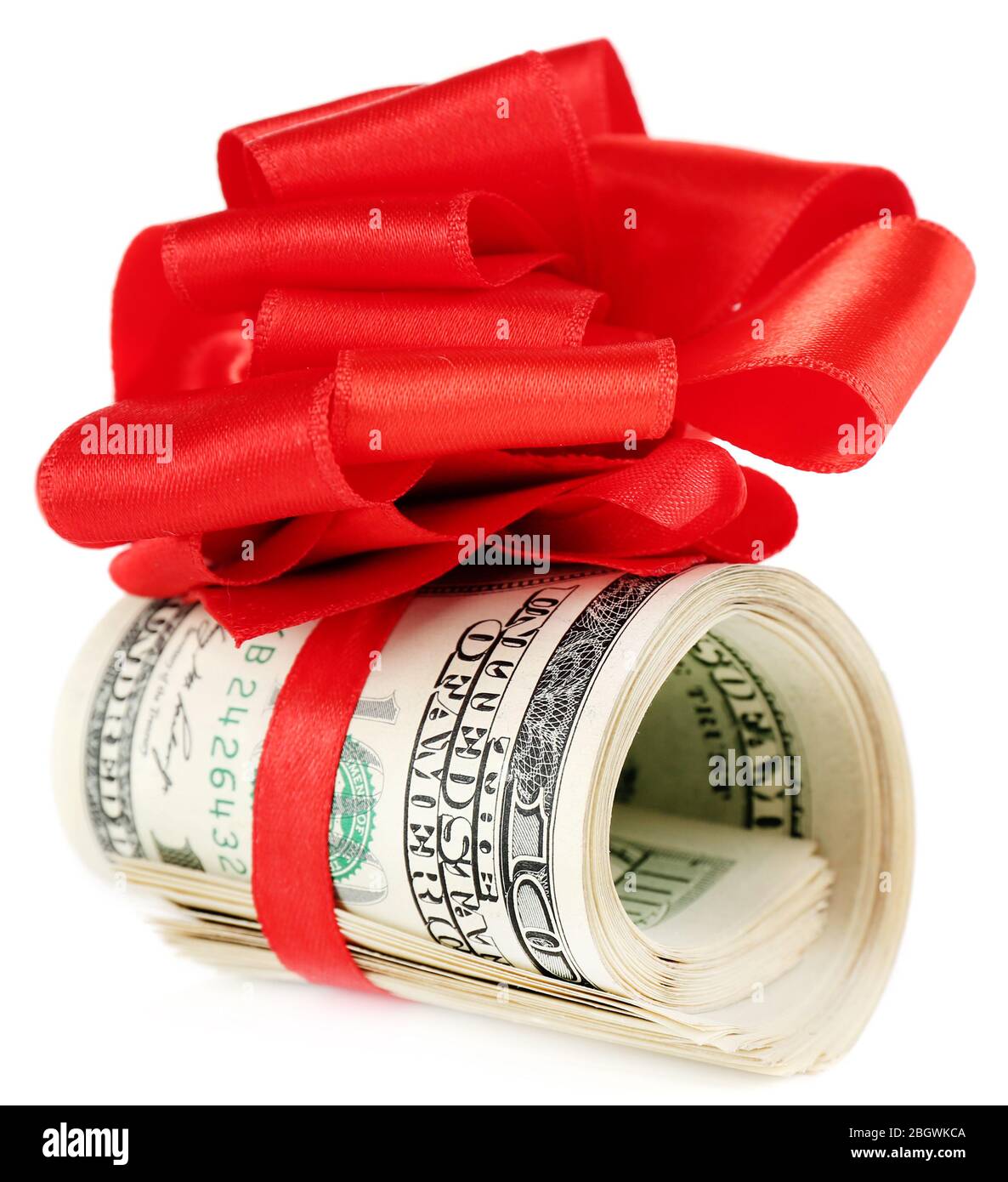 Bundle of dollars tied with ribbon isolated on white Stock Photo - Alamy