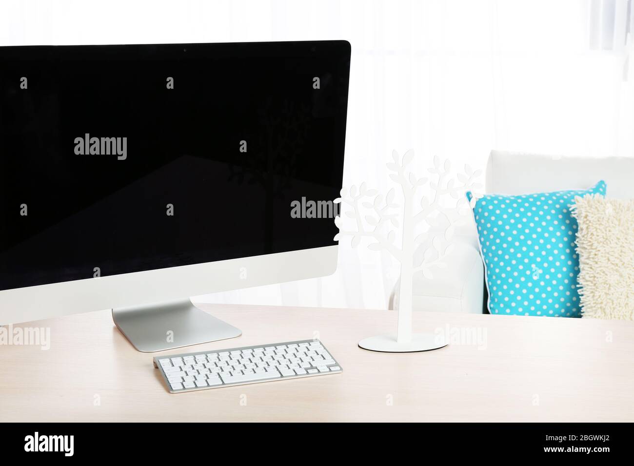 Workplace at home with computer close up Stock Photo - Alamy