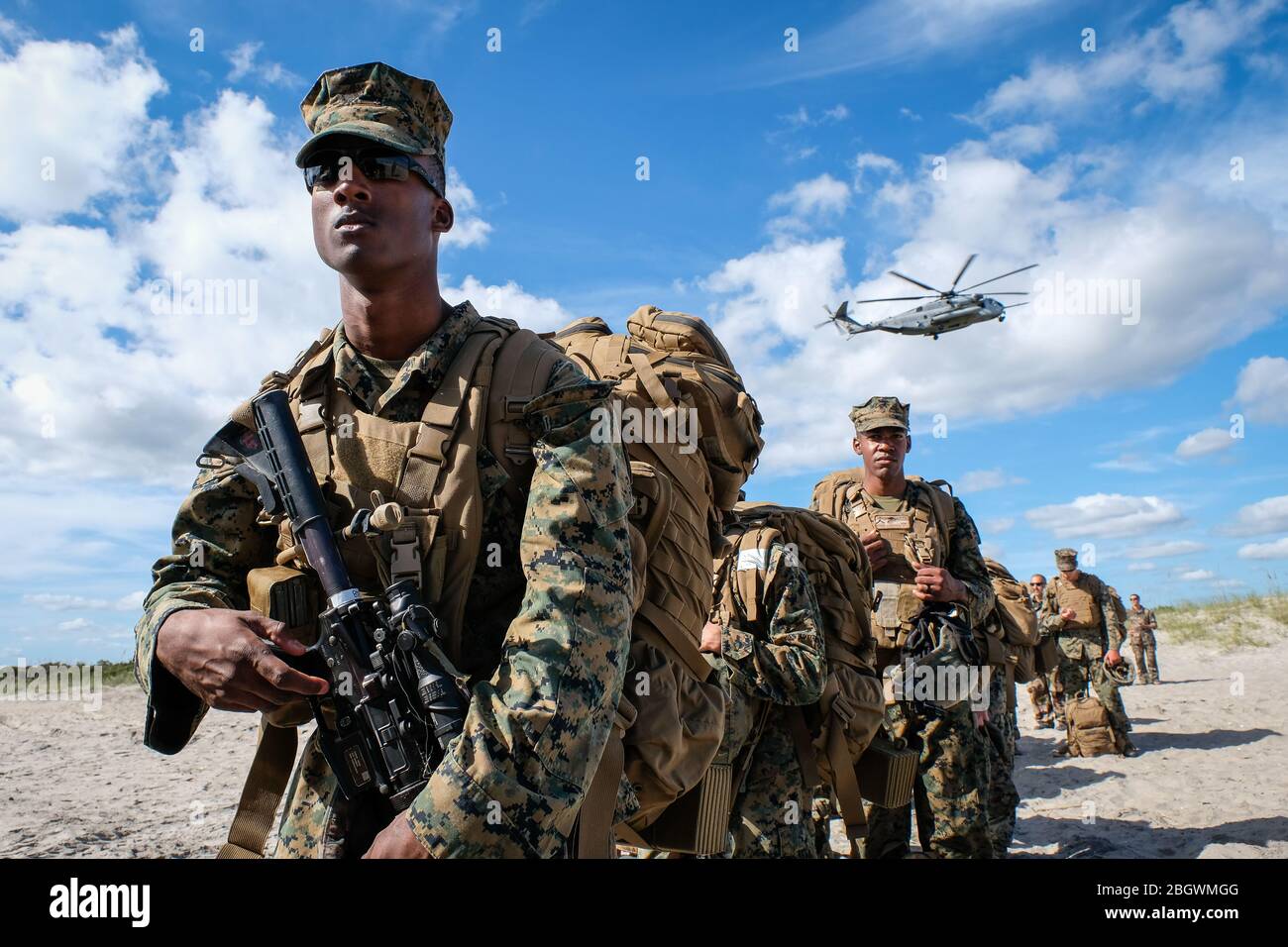 JACKSONVILLE, USA - OCTOBER 19: US soldiers on a beach getting ready ...