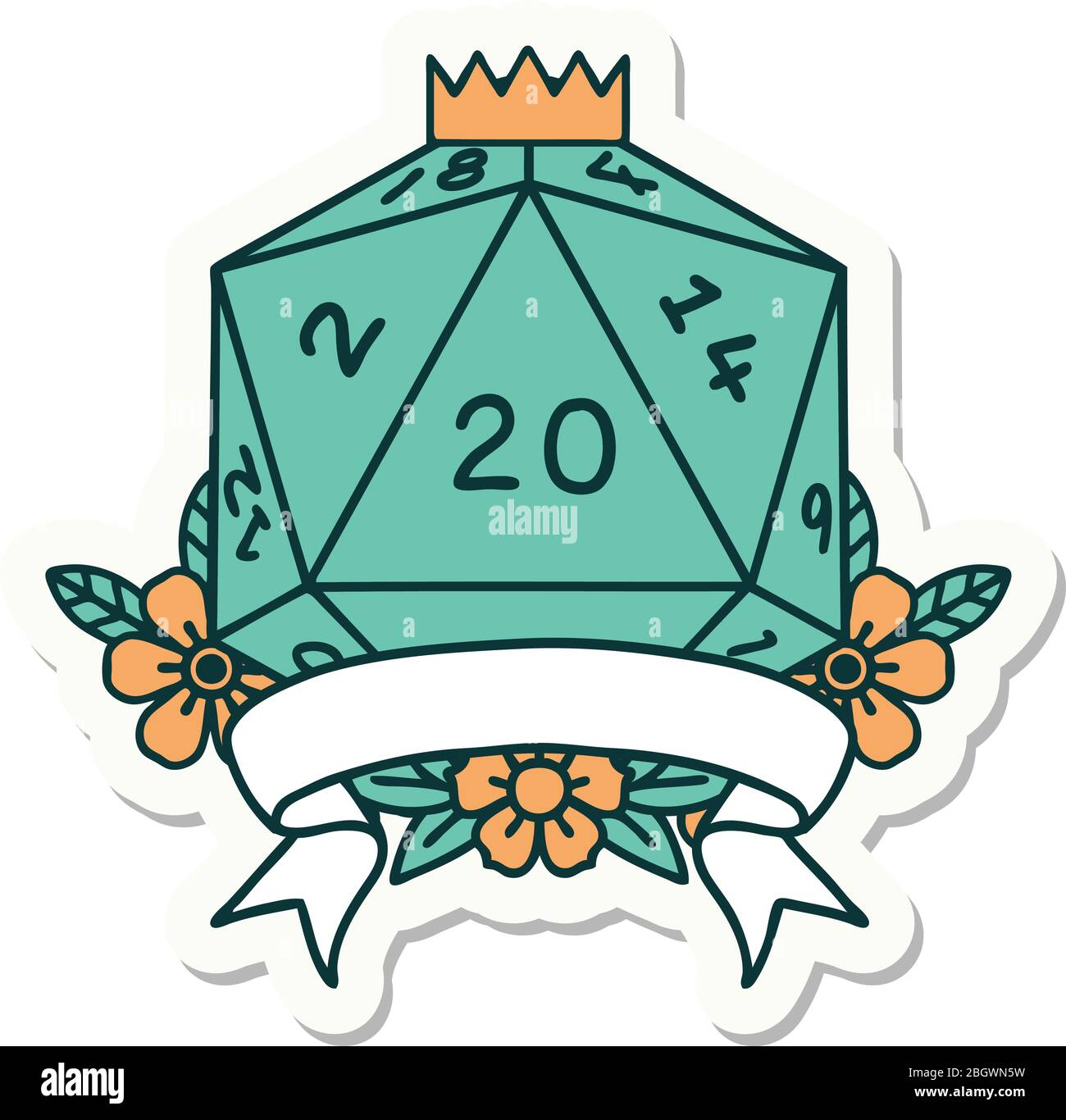 sticker of a natural 20 critical hit D20 dice roll Stock Vector Image ...