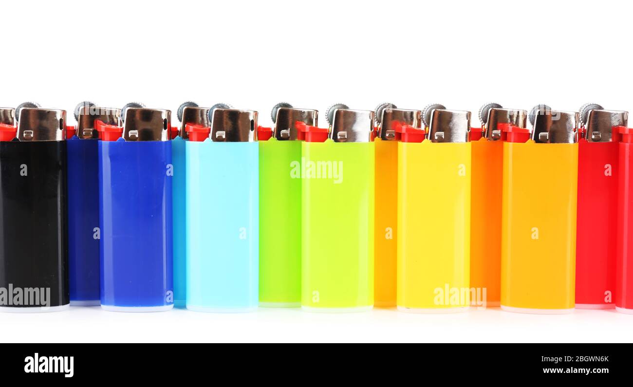 Colorful lighters isolated on white Stock Photo - Alamy