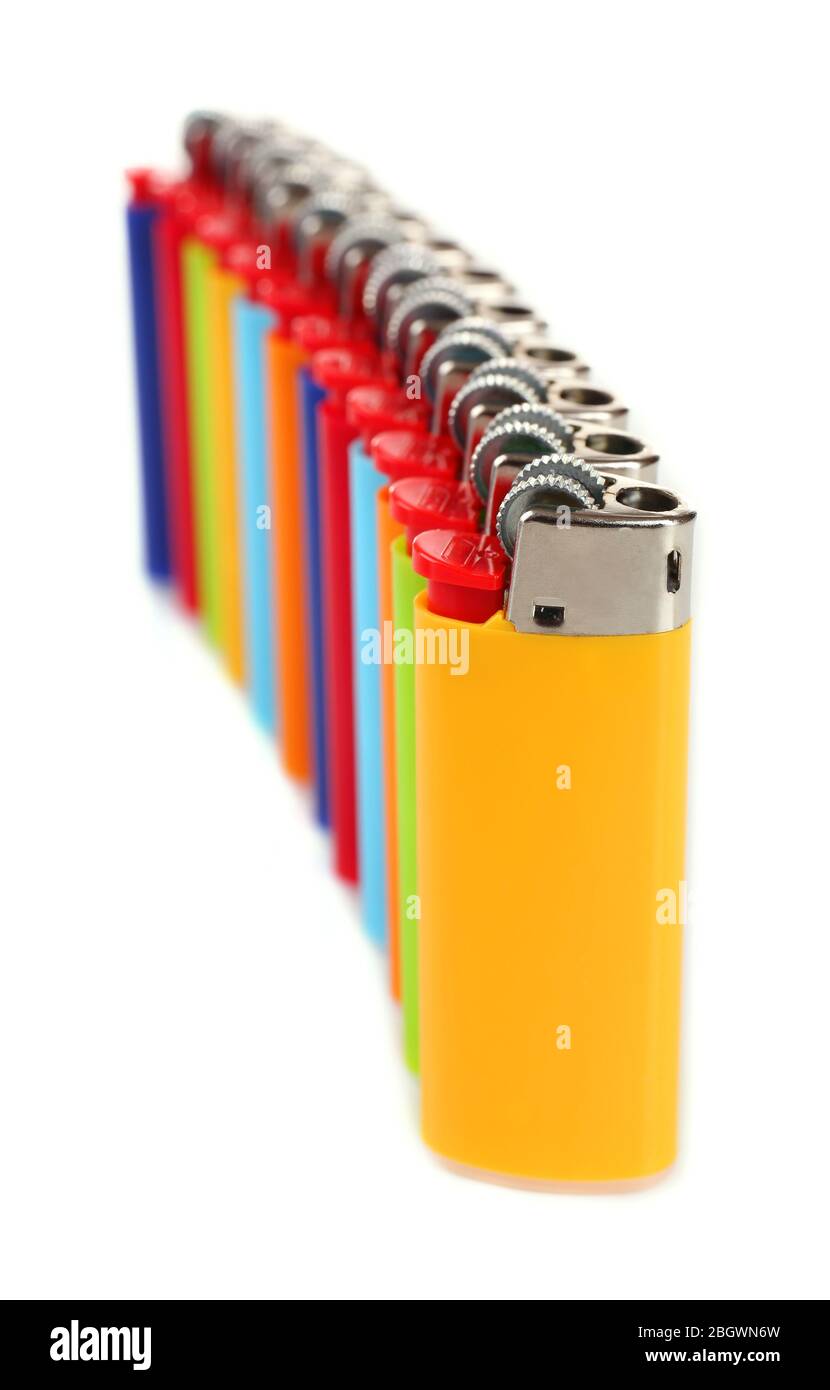 Colorful lighters isolated on white Stock Photo - Alamy