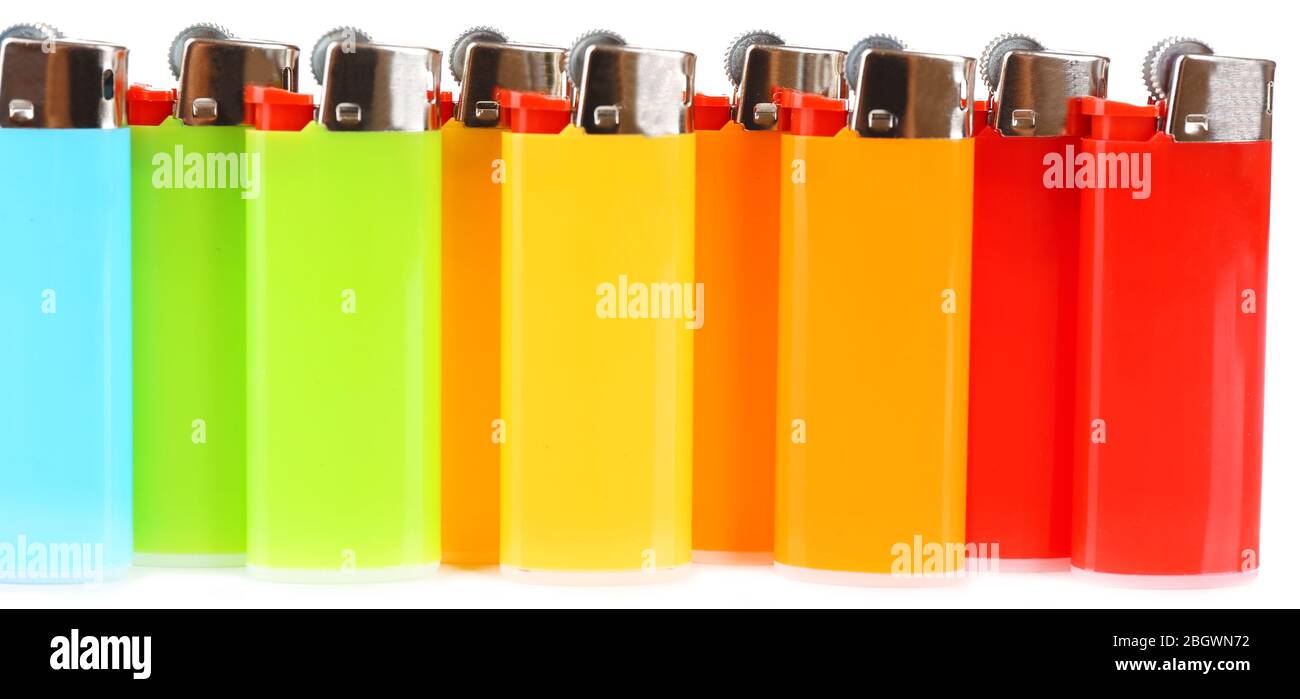 Colorful lighters isolated on white Stock Photo - Alamy