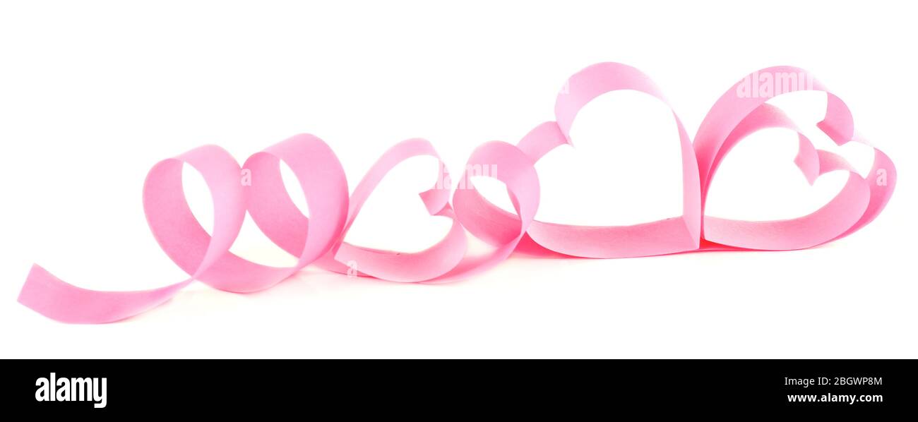 Heart shaped pink paper ribbon isolated on white Stock Photo - Alamy