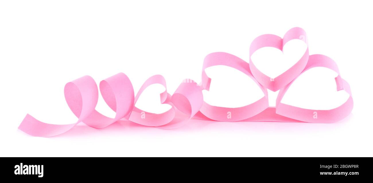 Heart shaped pink paper ribbon isolated on white Stock Photo - Alamy