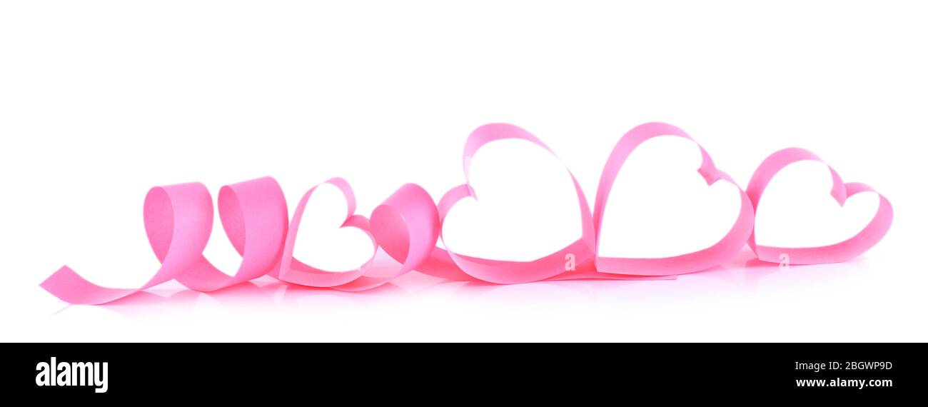 Heart shaped pink paper ribbon isolated on white Stock Photo - Alamy