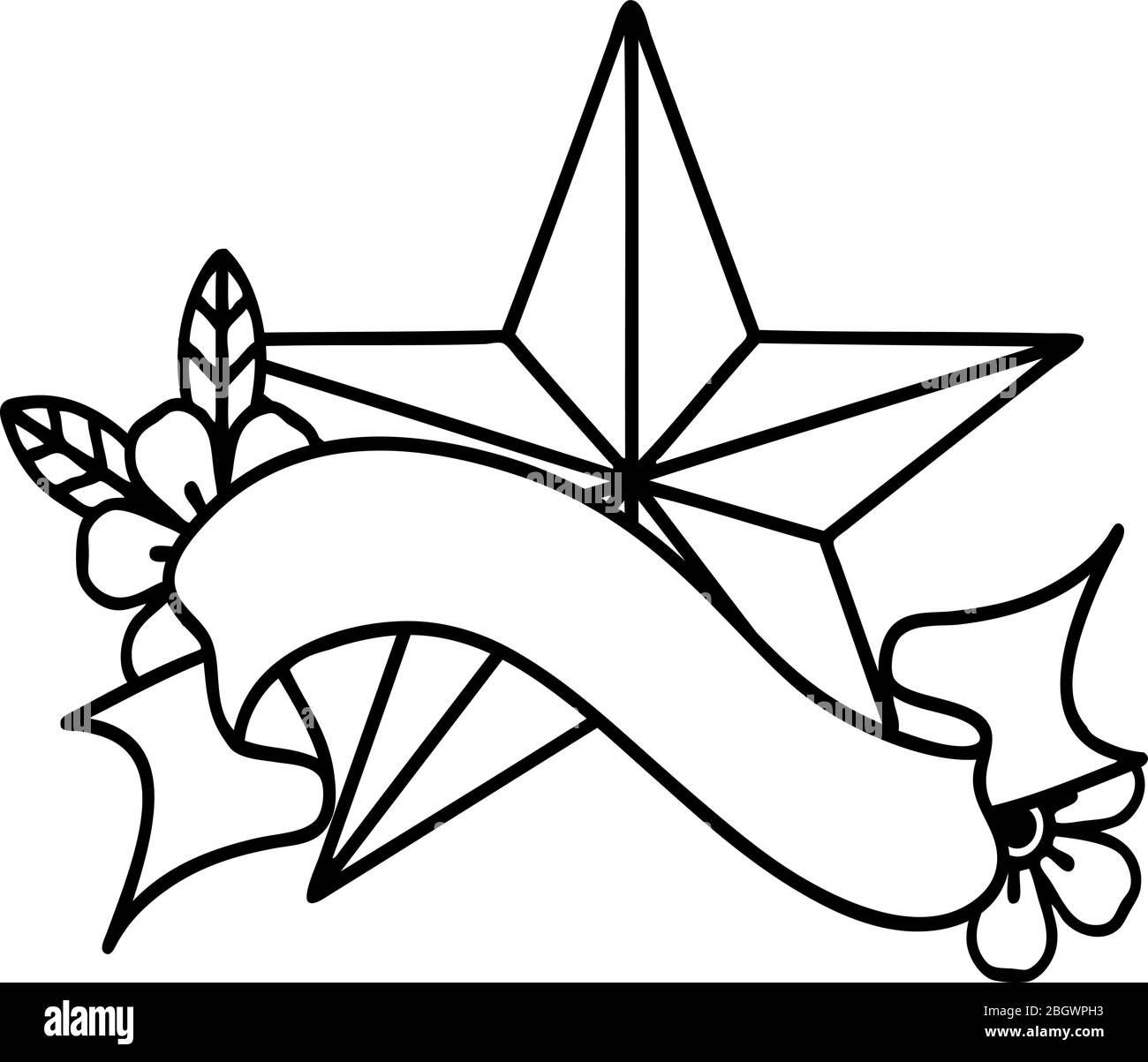 traditional black linework tattoo with banner of a star Stock Vector ...