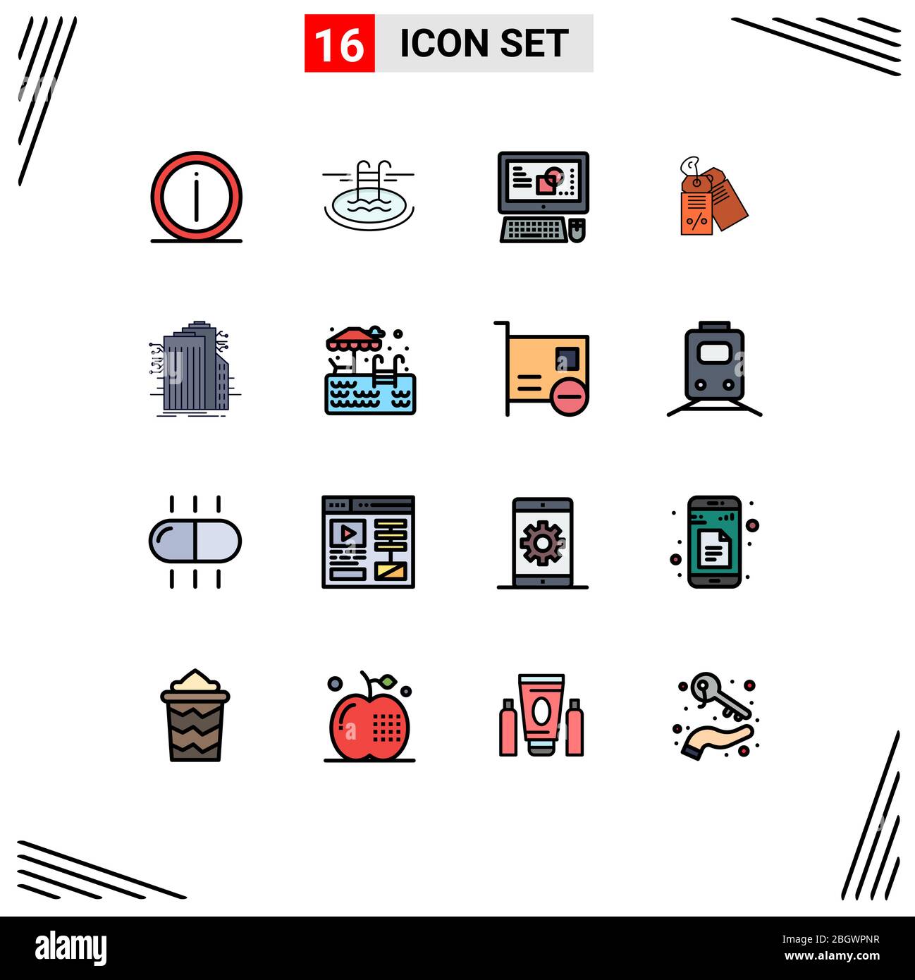 Stock Vector Icon Pack of 16 Line Signs and Symbols for building ...