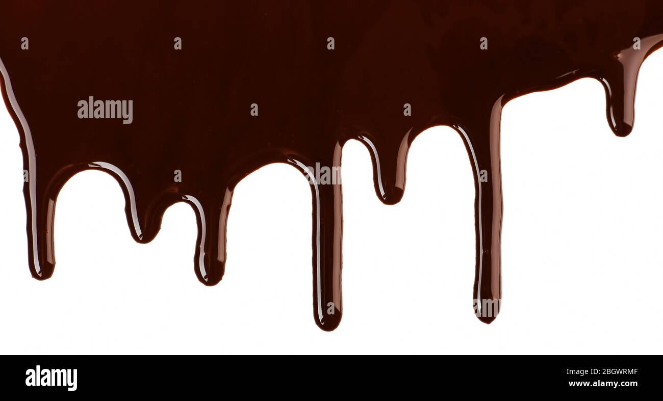 Melted chocolate dripping on white background Stock Photo - Alamy