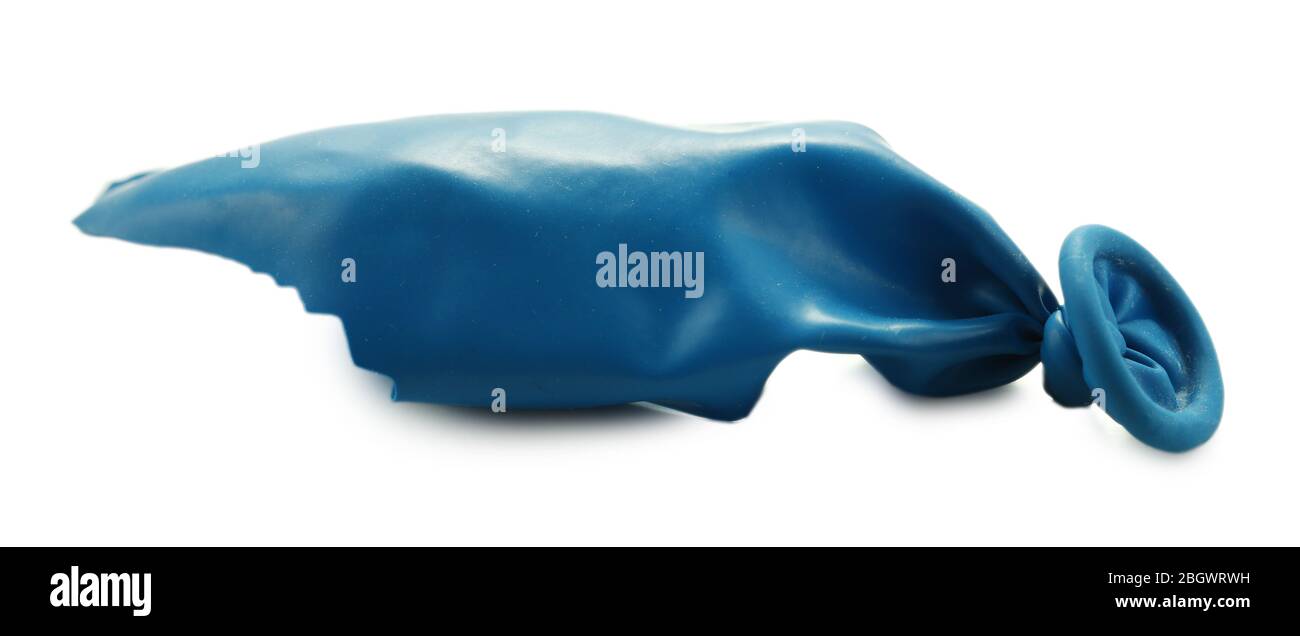 Popped blue balloon isolated on white Stock Photo - Alamy