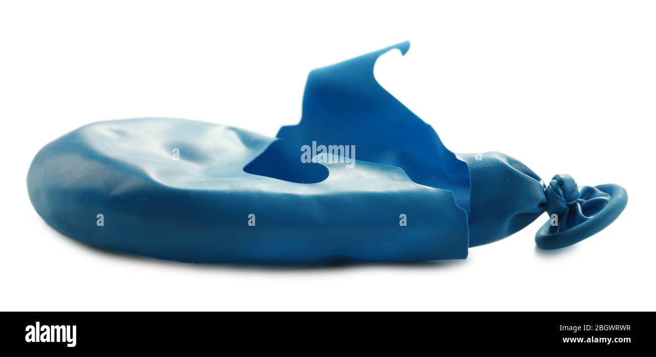 Popped blue balloon isolated on white Stock Photo - Alamy