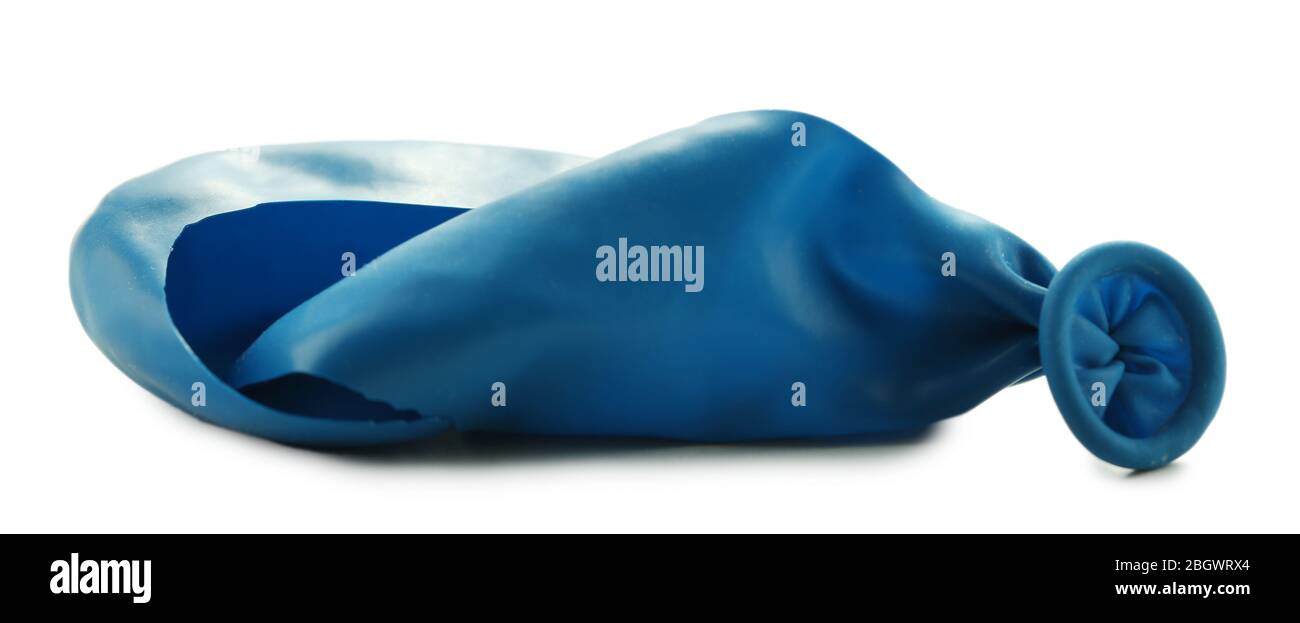 Popped blue balloon isolated on white Stock Photo - Alamy