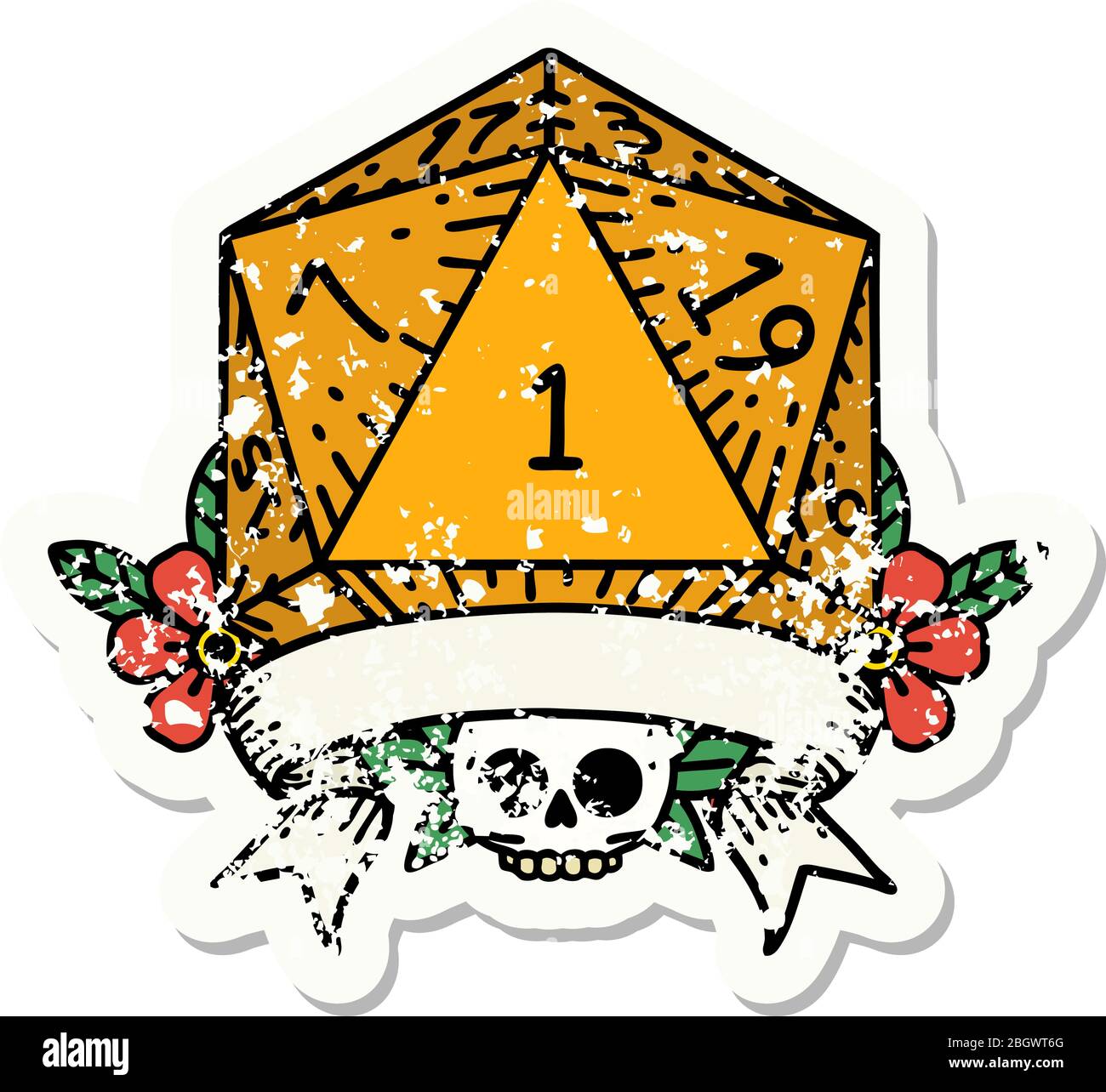 grunge sticker of a natural one d20 dice roll Stock Vector Image & Art ...
