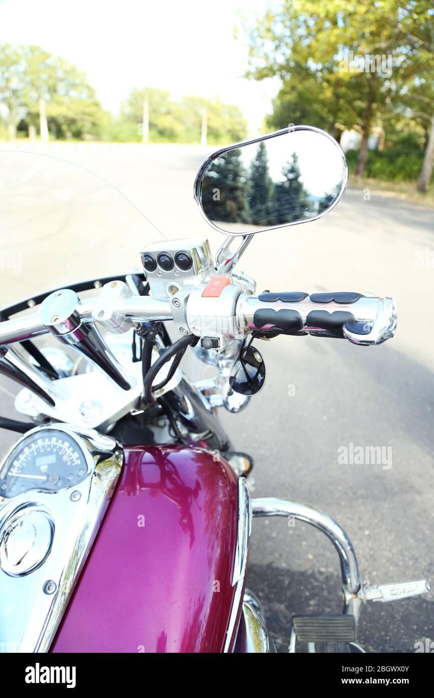 Motorcycle detail with gasoline tank and speedometer. Chrome motorcycle ...