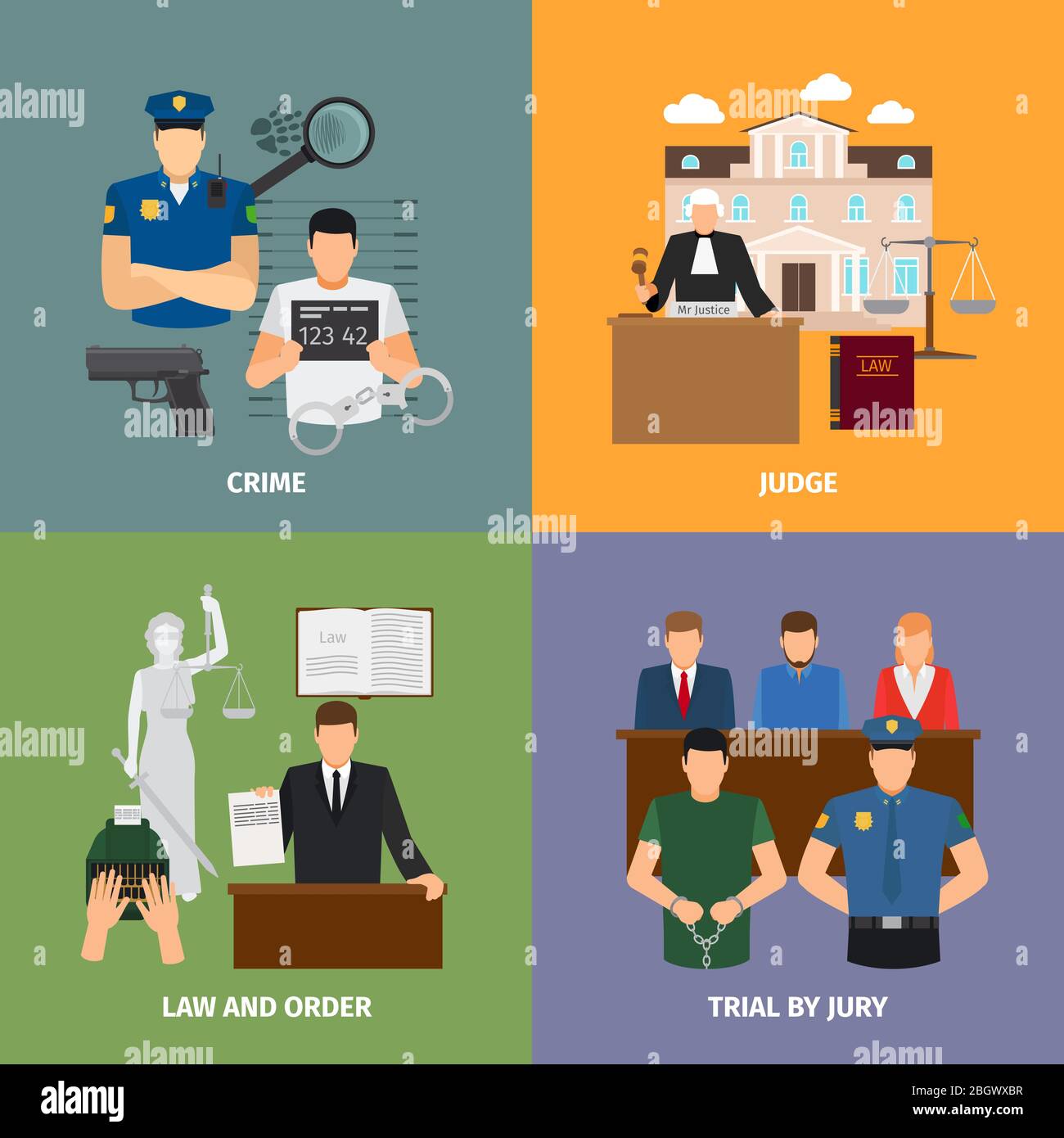 Law concepts with jury trial and house of justice. Vector illustration ...