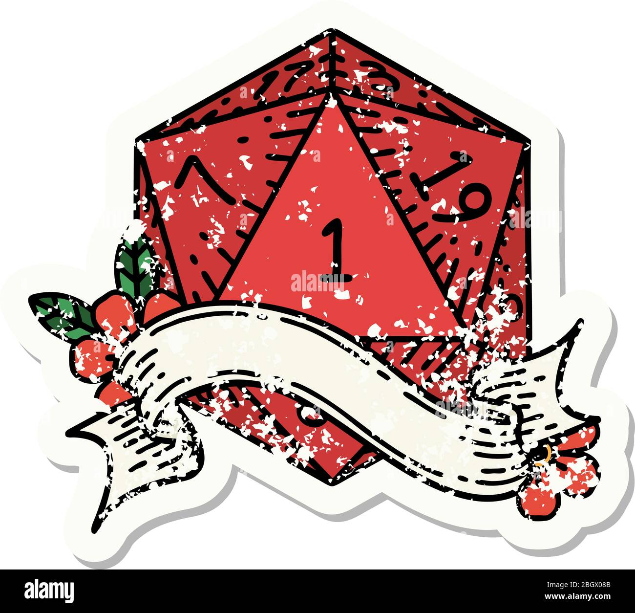 grunge sticker of a natural one d20 dice roll Stock Vector Image & Art ...