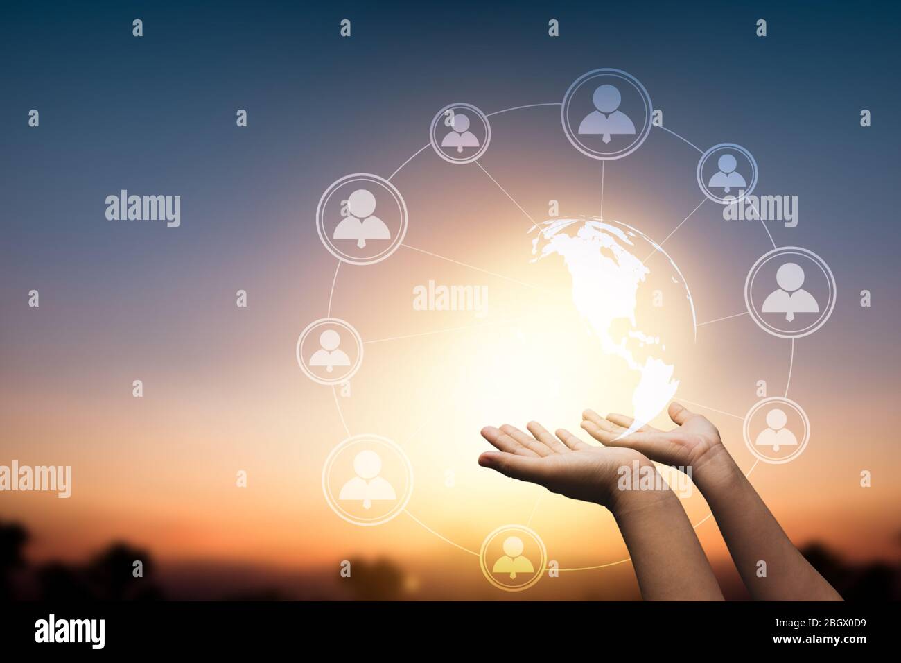 global social network and connection internet on abstract data ...