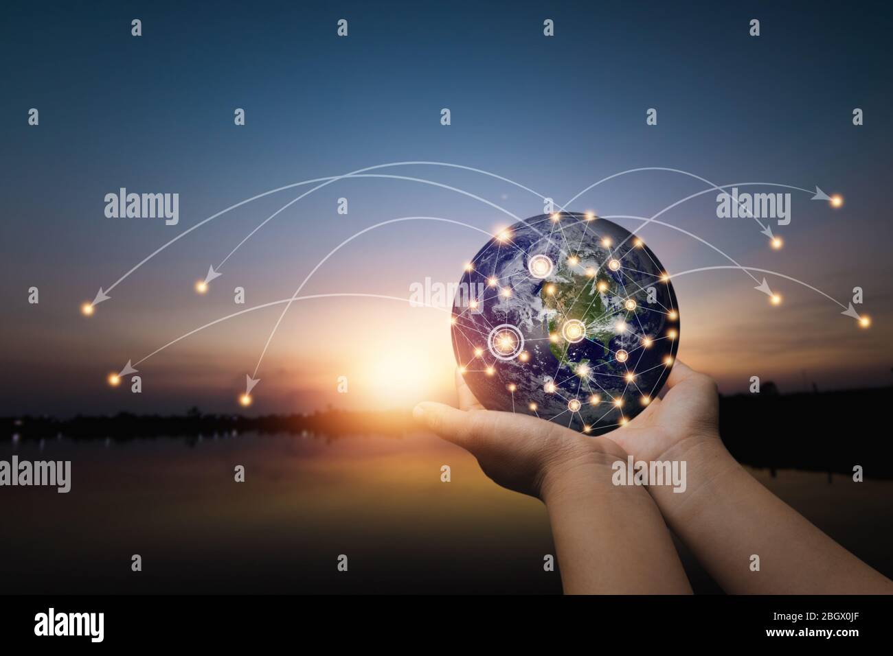 global social network and connection internet on abstract data ...